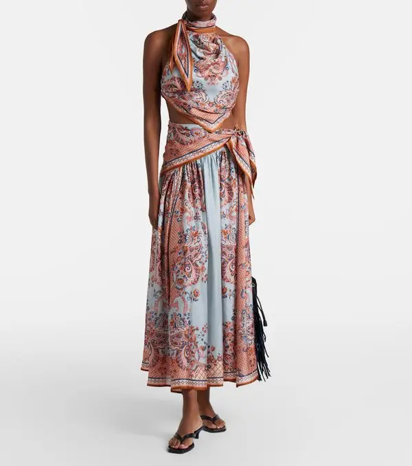 Zimmermann Aster Printed Silk Crop Top - Blue