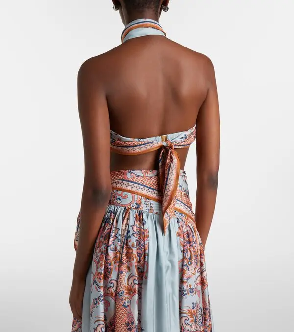 Zimmermann Aster Printed Silk Crop Top - Blue