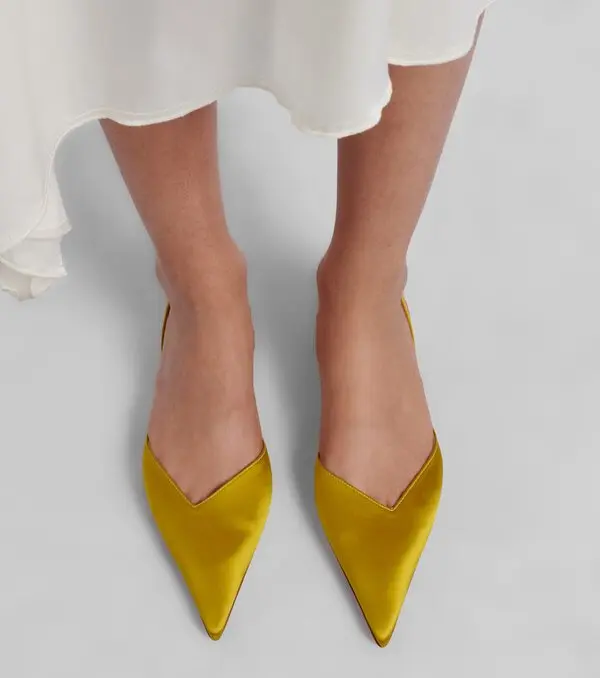Victoria Beckham Satin Pointed Toe Slingback Flats