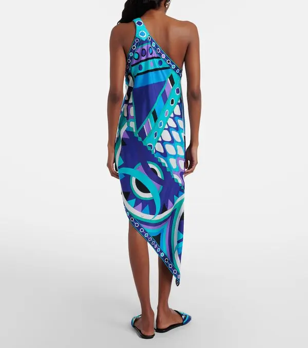 Emilio Pucci Vivara Asymmetric Silk Twill Midi Dress