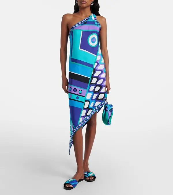 Emilio Pucci Vivara Asymmetric Silk Twill Midi Dress