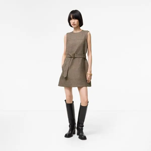 Burberry Check Wool Linen Blend Dress