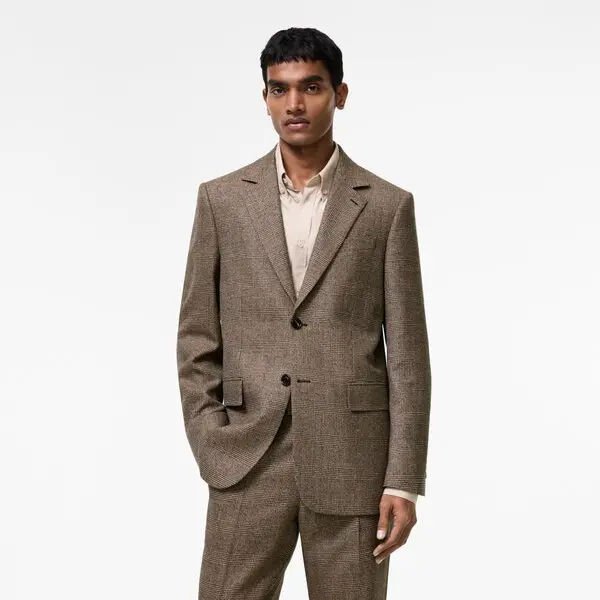 Burberry Checked Wool Linen Blend Sloane Tailored Jacket