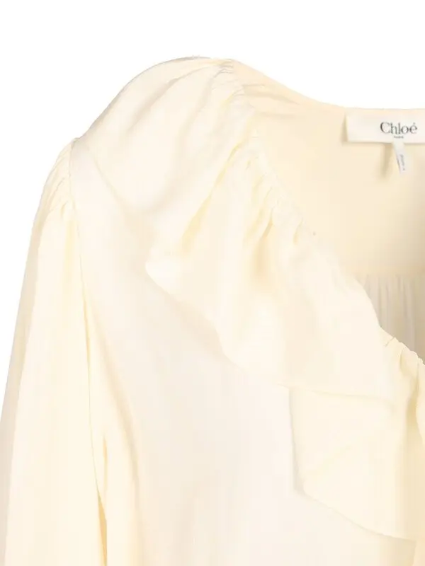 Chloé Long-sleeved Silk Shirt With Ruffled Front - White