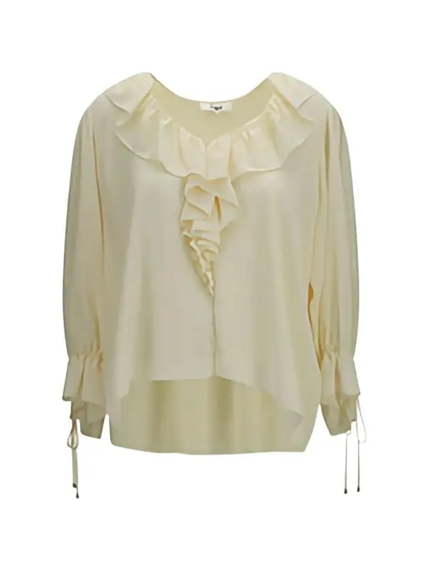 Chloé Long-sleeved Silk Shirt With Ruffled Front - White