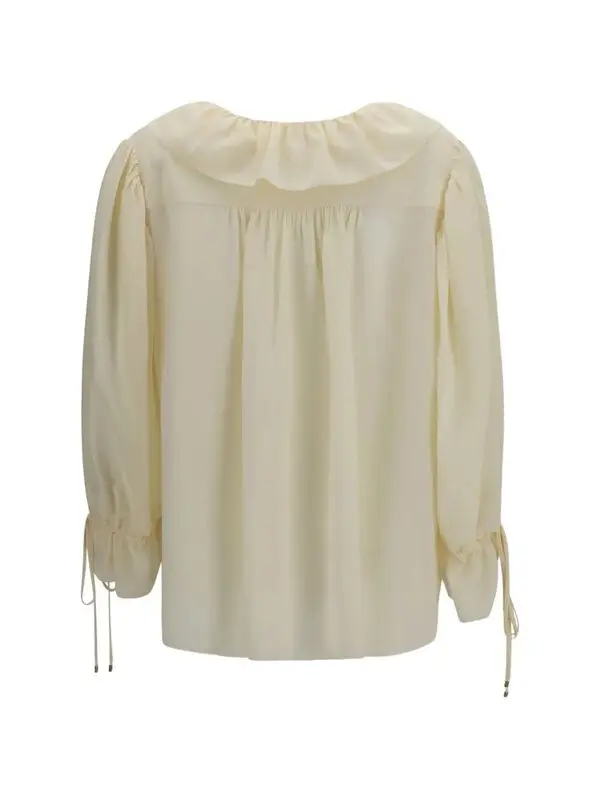Chloé Long-sleeved Silk Shirt With Ruffled Front - White