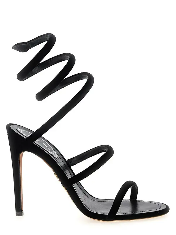 Rene Caovilla Cleo' Velvet Ankle Wrap Sandals - Black