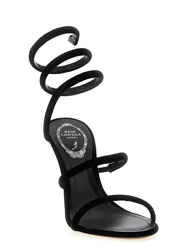Rene Caovilla Cleo' Velvet Ankle Wrap Sandals - Black