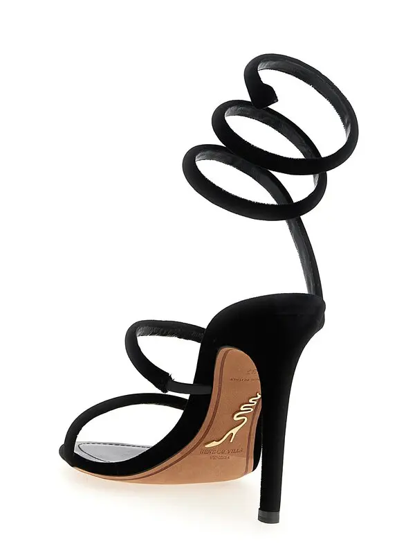Rene Caovilla Cleo' Velvet Ankle Wrap Sandals - Black
