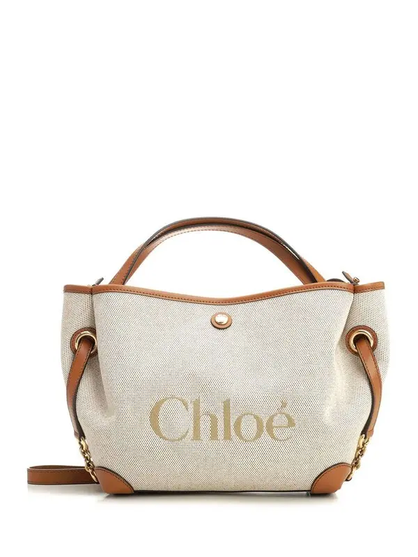 Chloé Small Cotton Canvas Bag With Calfskin Trim - White