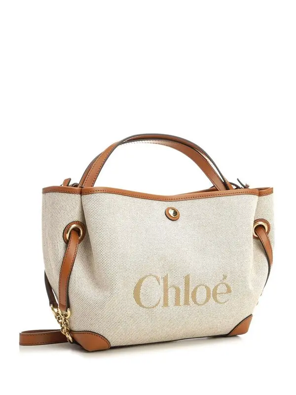 Chloé Small Cotton Canvas Bag With Calfskin Trim - White