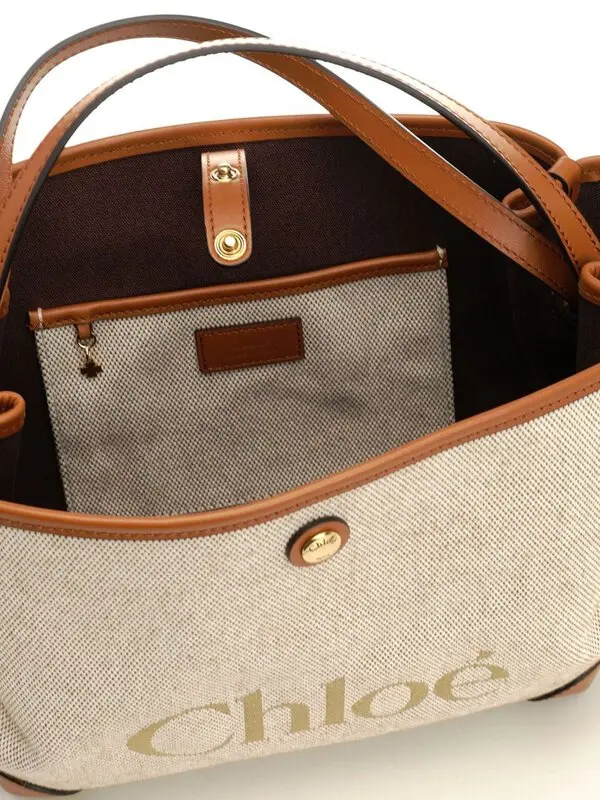 Chloé Small Cotton Canvas Bag With Calfskin Trim - White