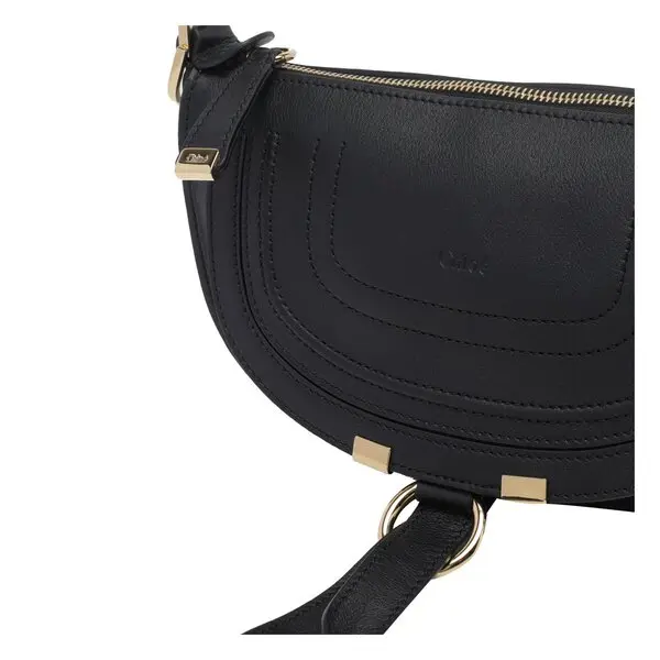 Chloé Calf Leather Decorative Stitching Woven Lace-up Detail Crossbody Bag - Black