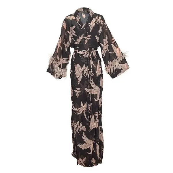 JENNAFER GRACE Marlene Wrap Dress In Tropic Noir - Black