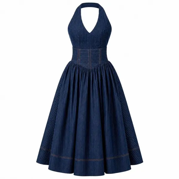 OFUURE Denim Pinstripe Midi Dress - Blue