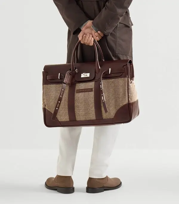 Brunello Cucinelli Leather-trim Chevron Holdall