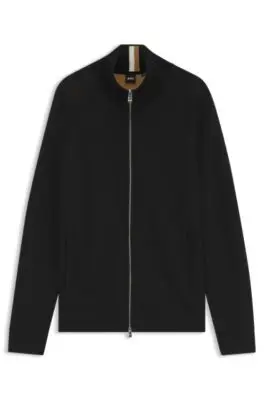 BOSS Virgin-wool Cardigan With Zip Front
