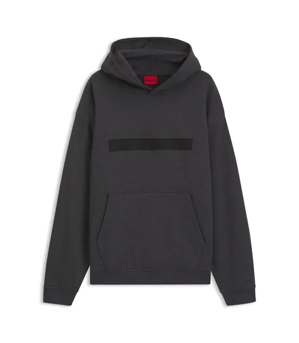 Hugo Relaxed-fit Cotton Terry Hoodie With Wide-set Logo - Dark Grey