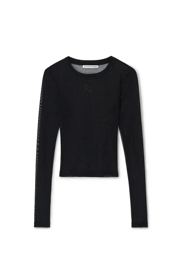 Alexander Wang Long Sleeve Top In Gauzy Mesh