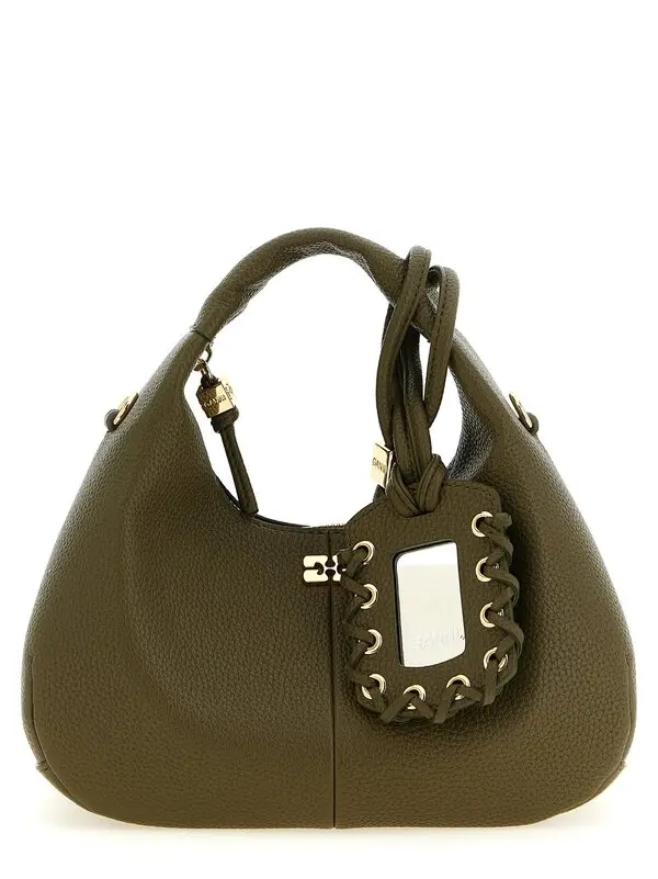 GANNI Mini Hobo Handbag In Hammered Leather-effect Fabric - Green