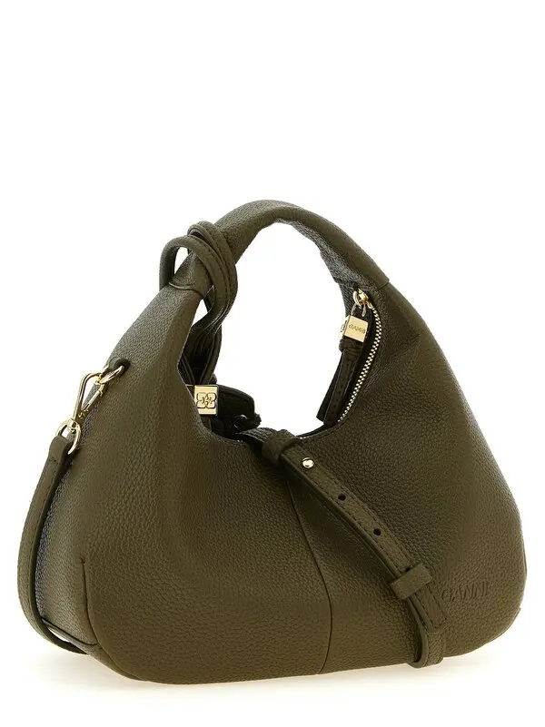 GANNI Mini Hobo Handbag In Hammered Leather-effect Fabric - Green