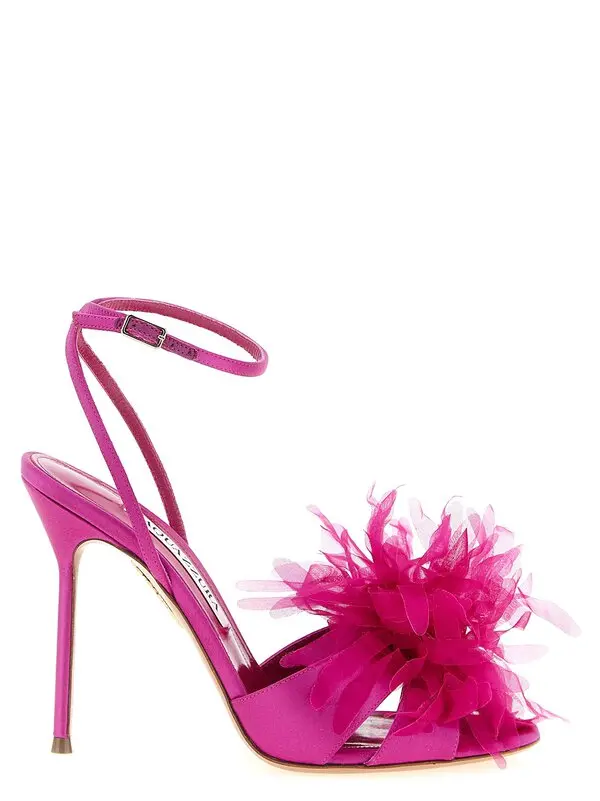 AQUAZZURA Poème Stiletto Sandals With Organza Flower Detail - Pink
