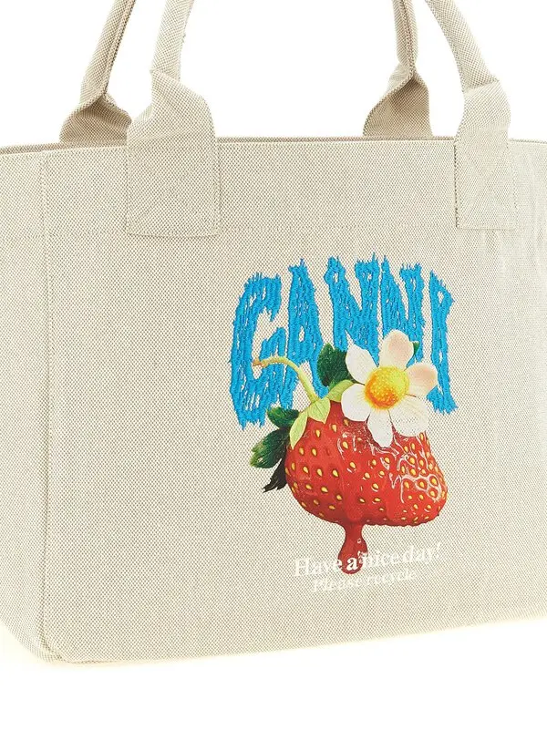 GANNI Medium Strawberry Cotton Shopping Bag - Cream
