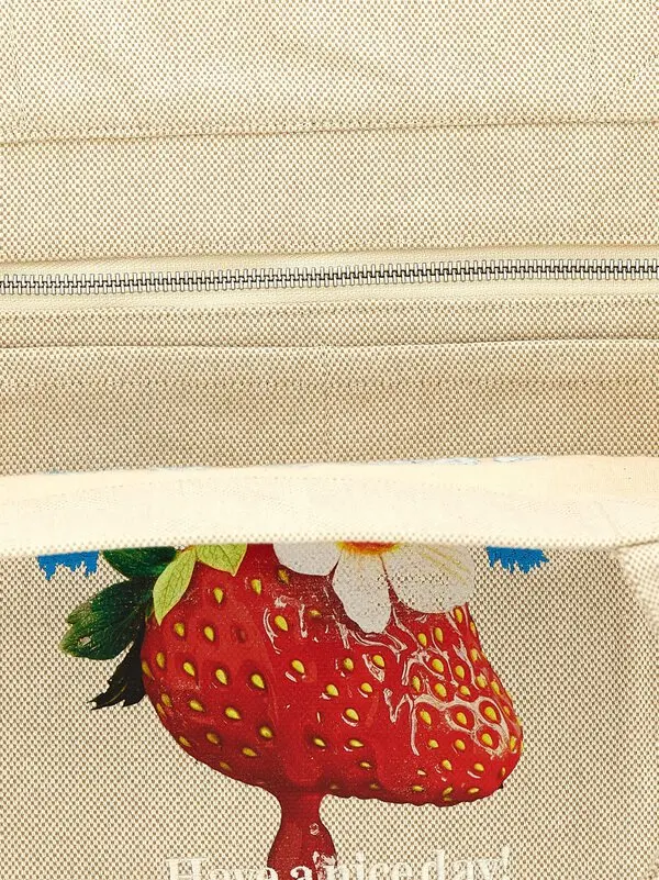 GANNI Medium Strawberry Cotton Shopping Bag - Cream