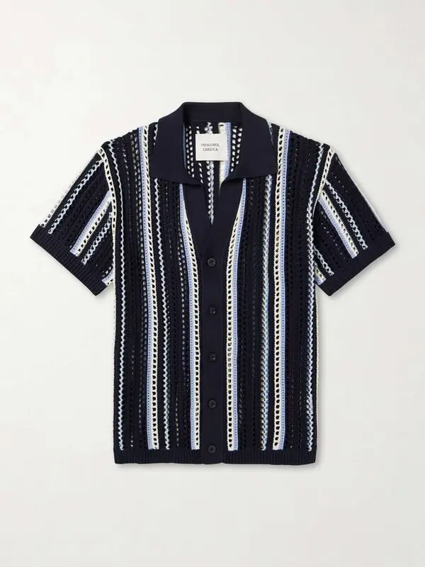 Frescobol Carioca Pinto Crocheted Cotton Shirt - Navy