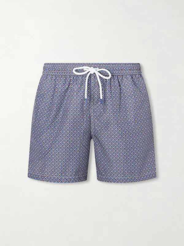 Fedeli Printed Straight-leg Swim Shorts - Blue