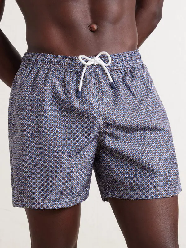 Fedeli Printed Straight-leg Swim Shorts - Blue