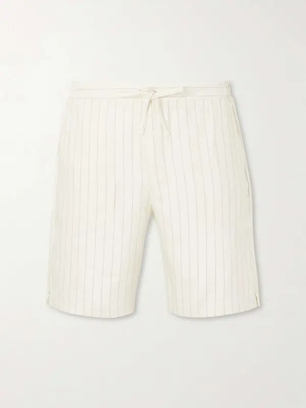 Frescobol Carioca Straight-leg Striped Linen And Cotton-blend Drawstring Shorts - Ecru