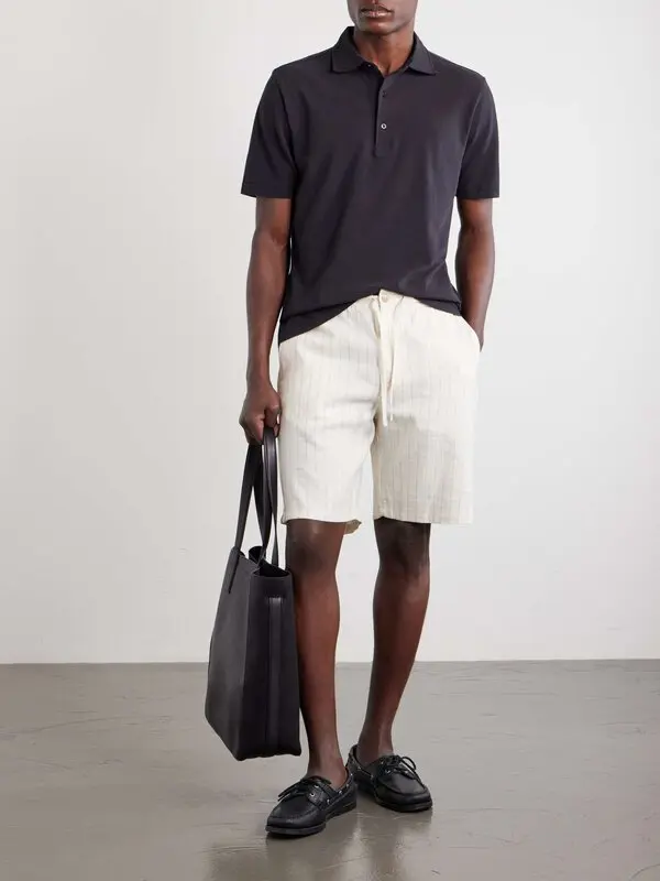Frescobol Carioca Straight-leg Striped Linen And Cotton-blend Drawstring Shorts