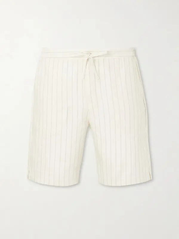 Frescobol Carioca Straight-leg Striped Linen And Cotton-blend Drawstring Shorts - Neutrals