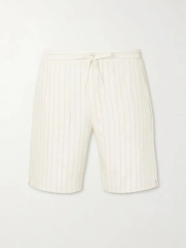 Frescobol Carioca Straight-leg Striped Linen And Cotton-blend Drawstring Shorts - Neutrals