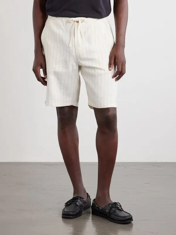 Frescobol Carioca Straight-leg Striped Linen And Cotton-blend Drawstring Shorts