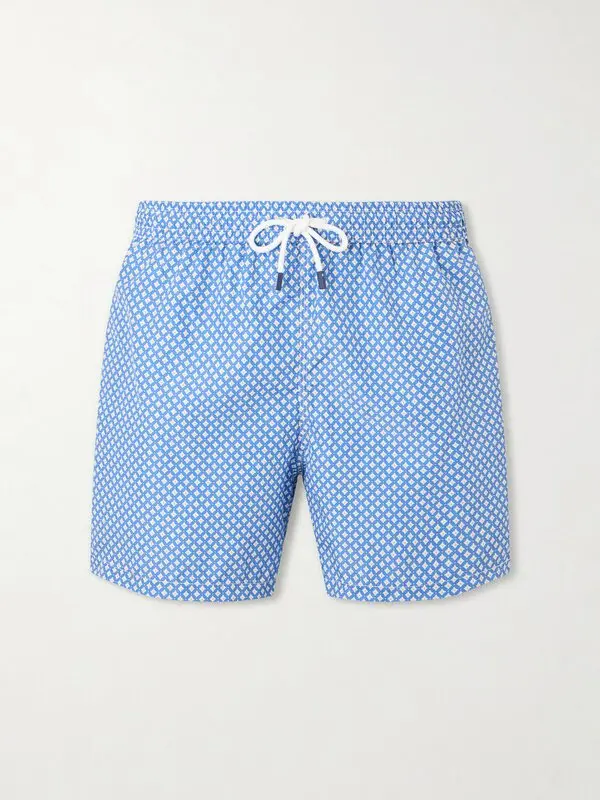 Fedeli Straight-leg Printed Swim Shorts - Blue