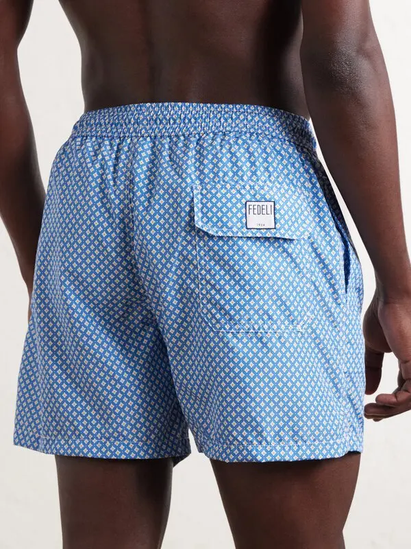 Fedeli Straight-leg Printed Swim Shorts - Blue