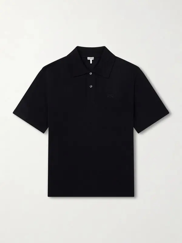 Loewe Anagram-embroidered Cotton-piqué Polo Shirt - Black