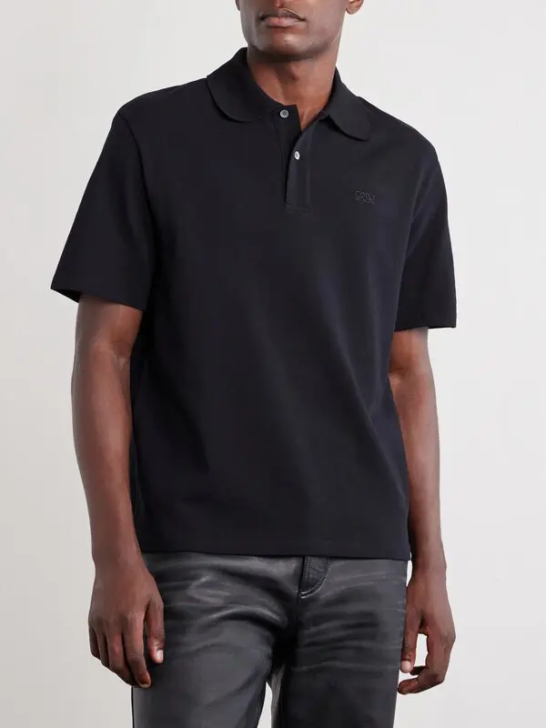 Loewe Anagram-embroidered Cotton-piqué Polo Shirt - Black
