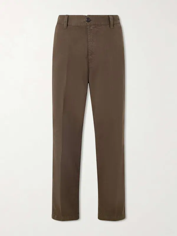 DRAKE'S Straight-leg Peached Cotton-twill Trousers - Brown
