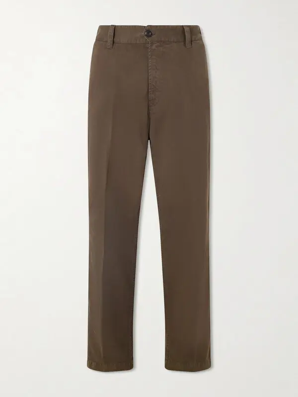 DRAKE'S Straight-leg Peached Cotton-twill Trousers - Brown