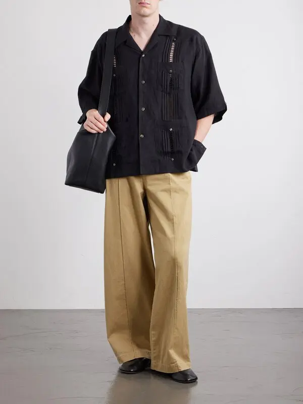 Kapital Camp-collar Pleated Linen Shirt