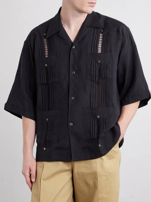 Kapital Camp-collar Pleated Linen Shirt