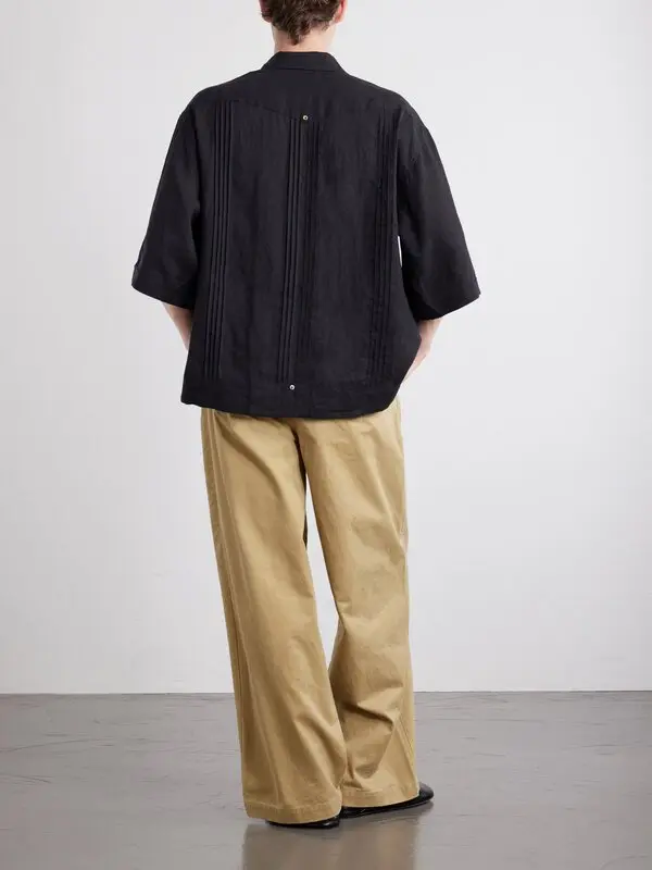 Kapital Camp-collar Pleated Linen Shirt