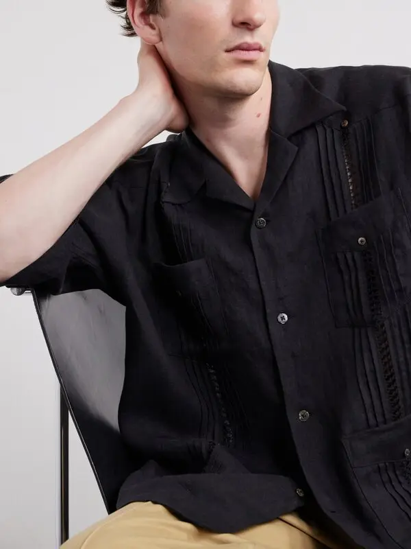 Kapital Camp-collar Pleated Linen Shirt