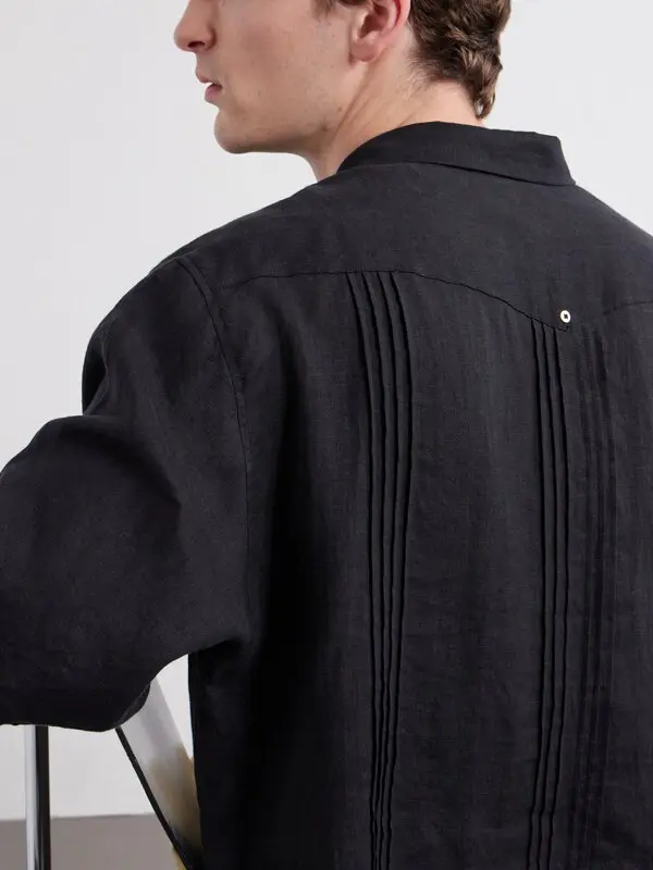 Kapital Camp-collar Pleated Linen Shirt