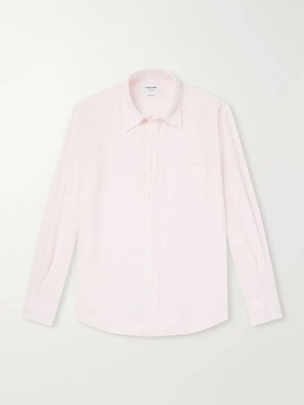 Thom Browne Button-down Collar Garment-dyed Linen Shirt - Pink