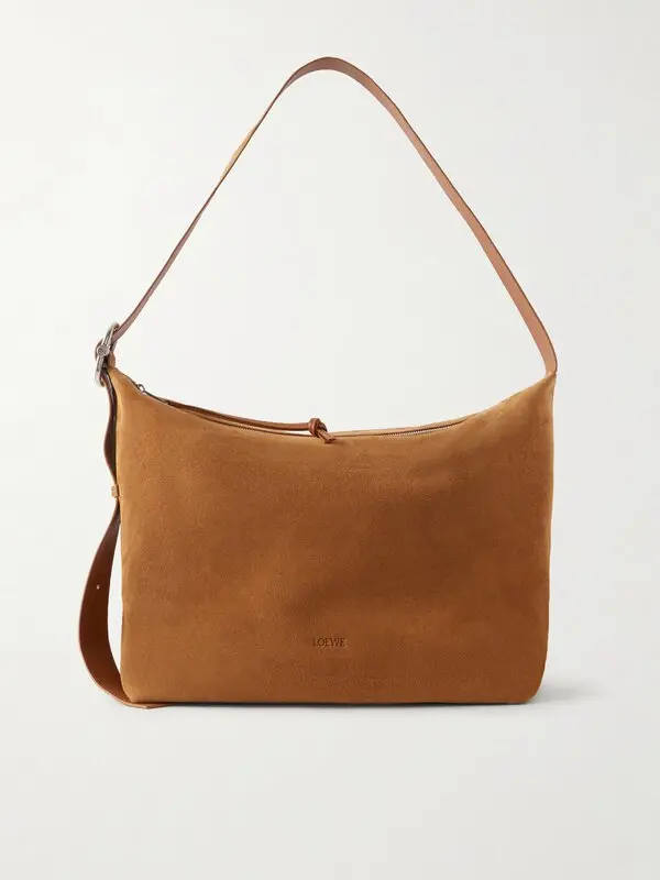 Loewe Loop Logo-debossed Suede Messenger Bag - Brown