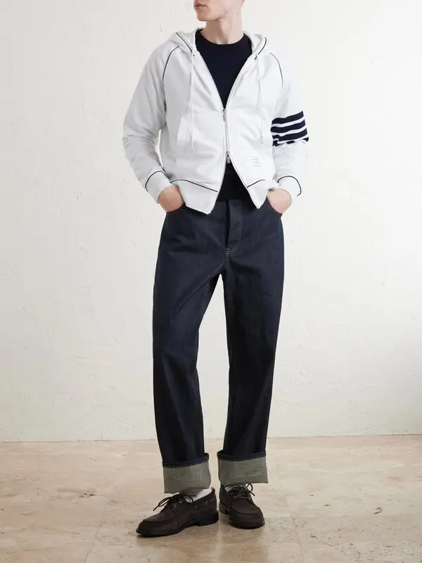 Thom Browne 4-bar Cotton-jersey Zip-up Hoodie